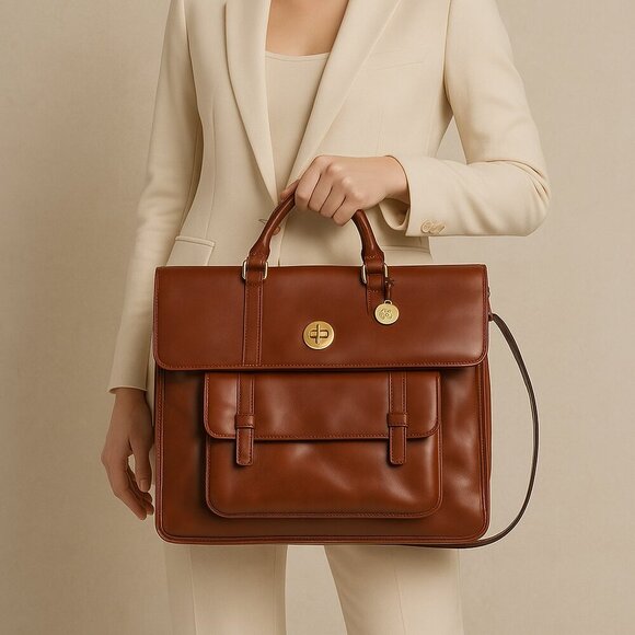 Brahmin | Bags | Brahmin Vintage Brown Leather Large Briefcase Laptop ...